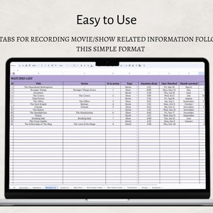 Movie & Show Tracking Spreadsheet Template for Google Sheets, TV Show ...