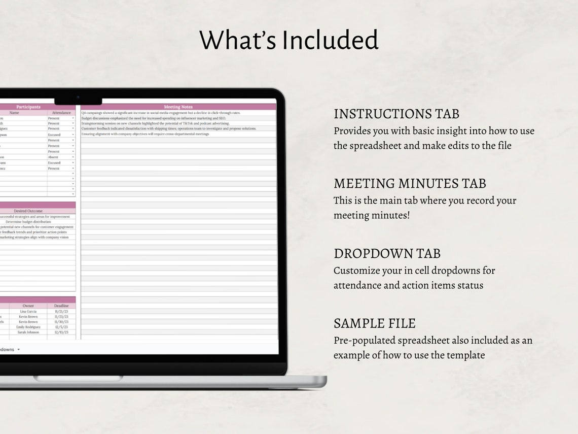 Meeting Notes and Agenda Template for Google Sheets, Meeting Minutes ...