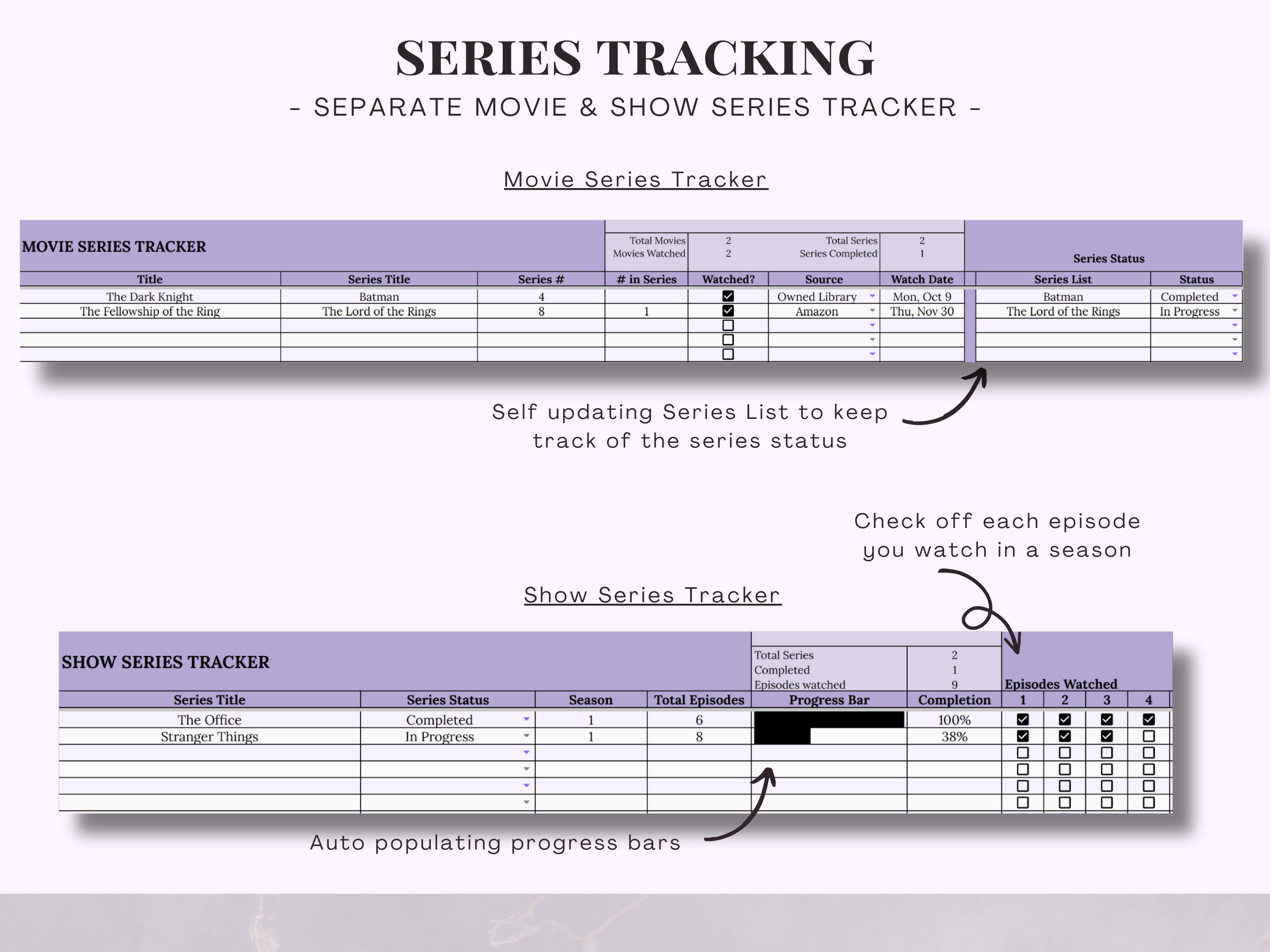 TV Show and Movie Tracker Google Sheets Template, Television Series ...