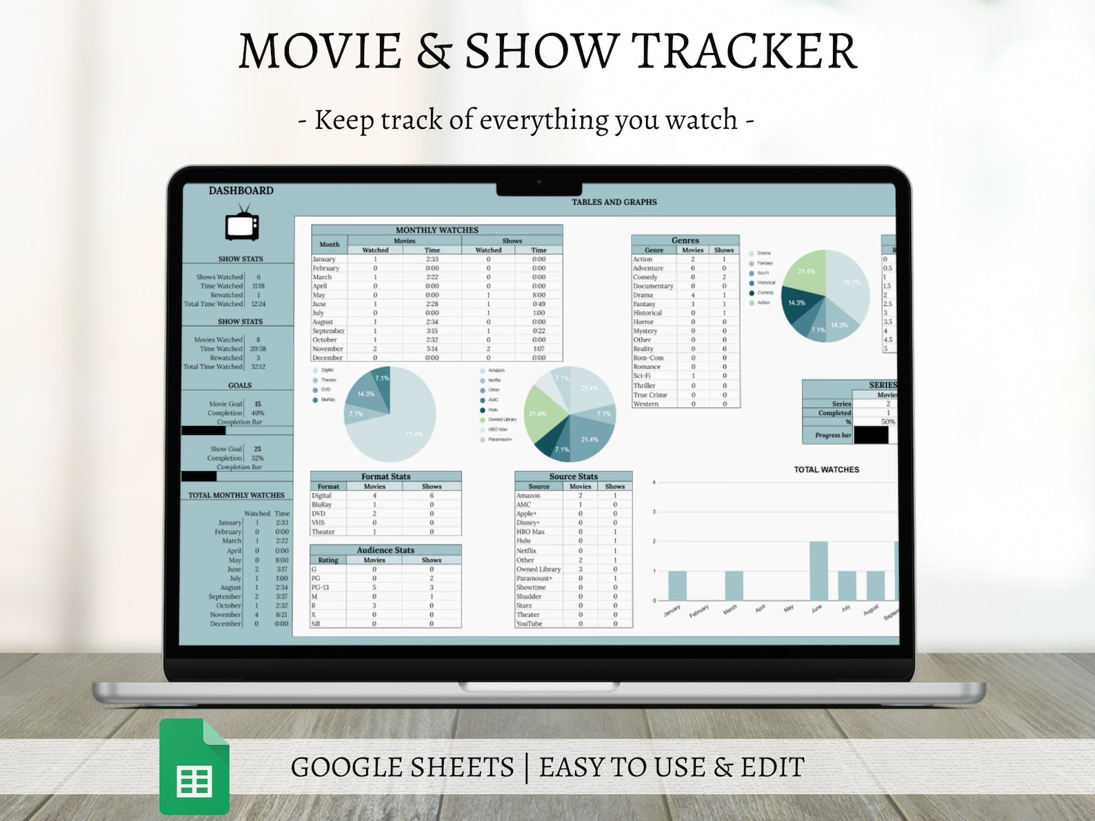 TV Show Tracker Spreadsheet Template for Google Sheets, Movie Series ...