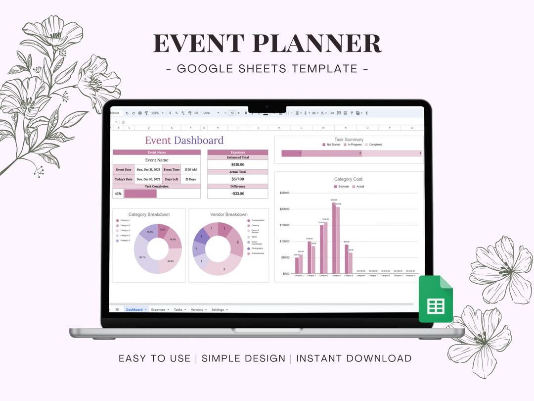Event Planner Spreadsheet Template for Google Sheets, Digital Party ...