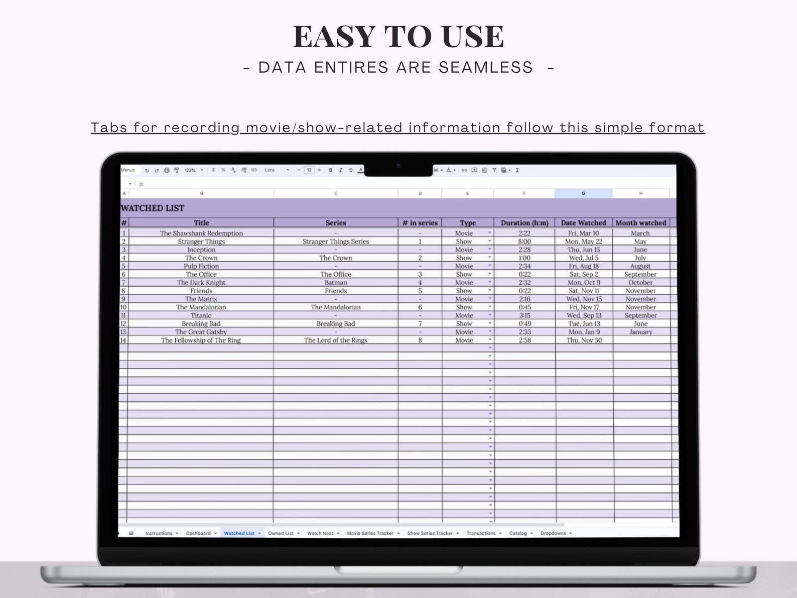TV Show and Movie Tracker Google Sheets Template, Television Series ...