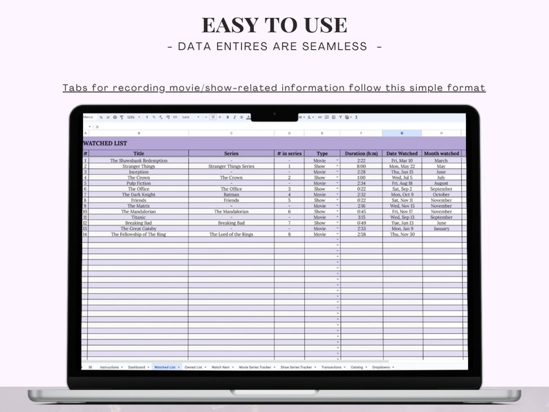 TV Show and Movie Tracker Google Sheets Template, Television Series ...