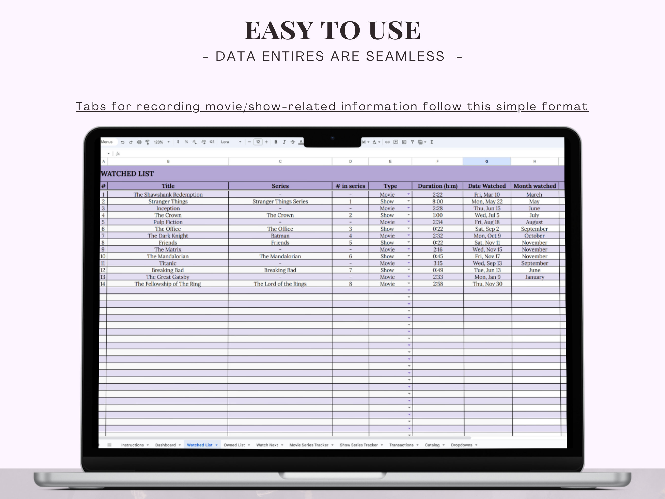 TV Show and Movie Tracker Google Sheets Template, Television Series ...