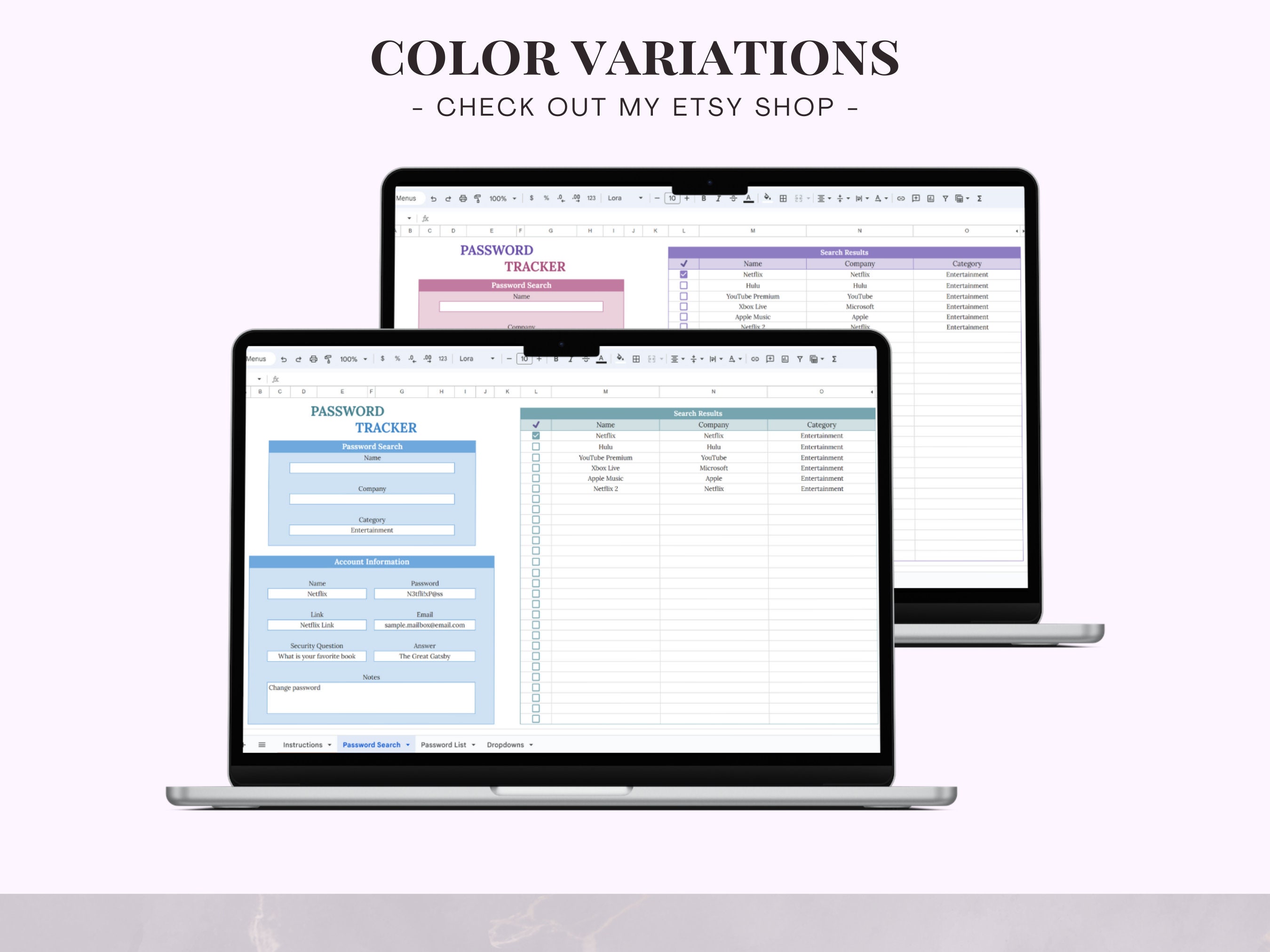 Account Password Tracker Template for Google Sheets, Password Organizer ...