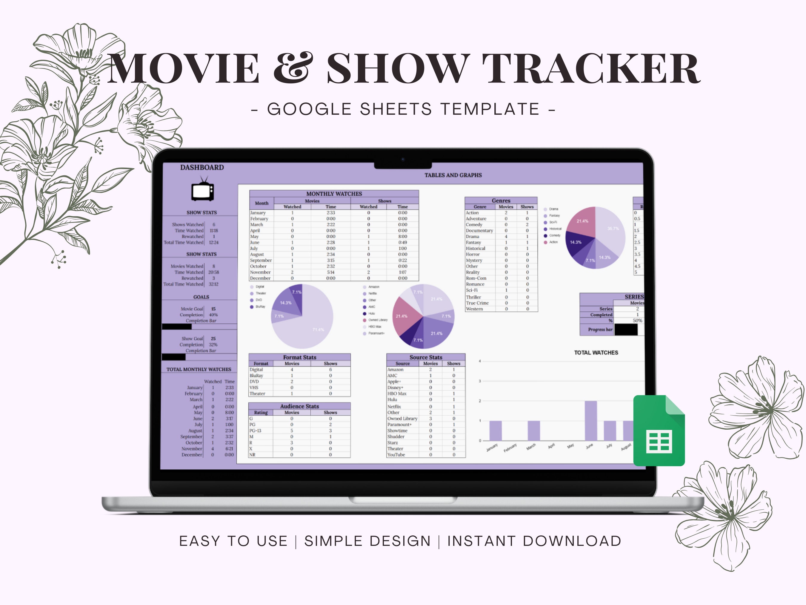 TV Show and Movie Tracker Google Sheets Template, Television Series ...