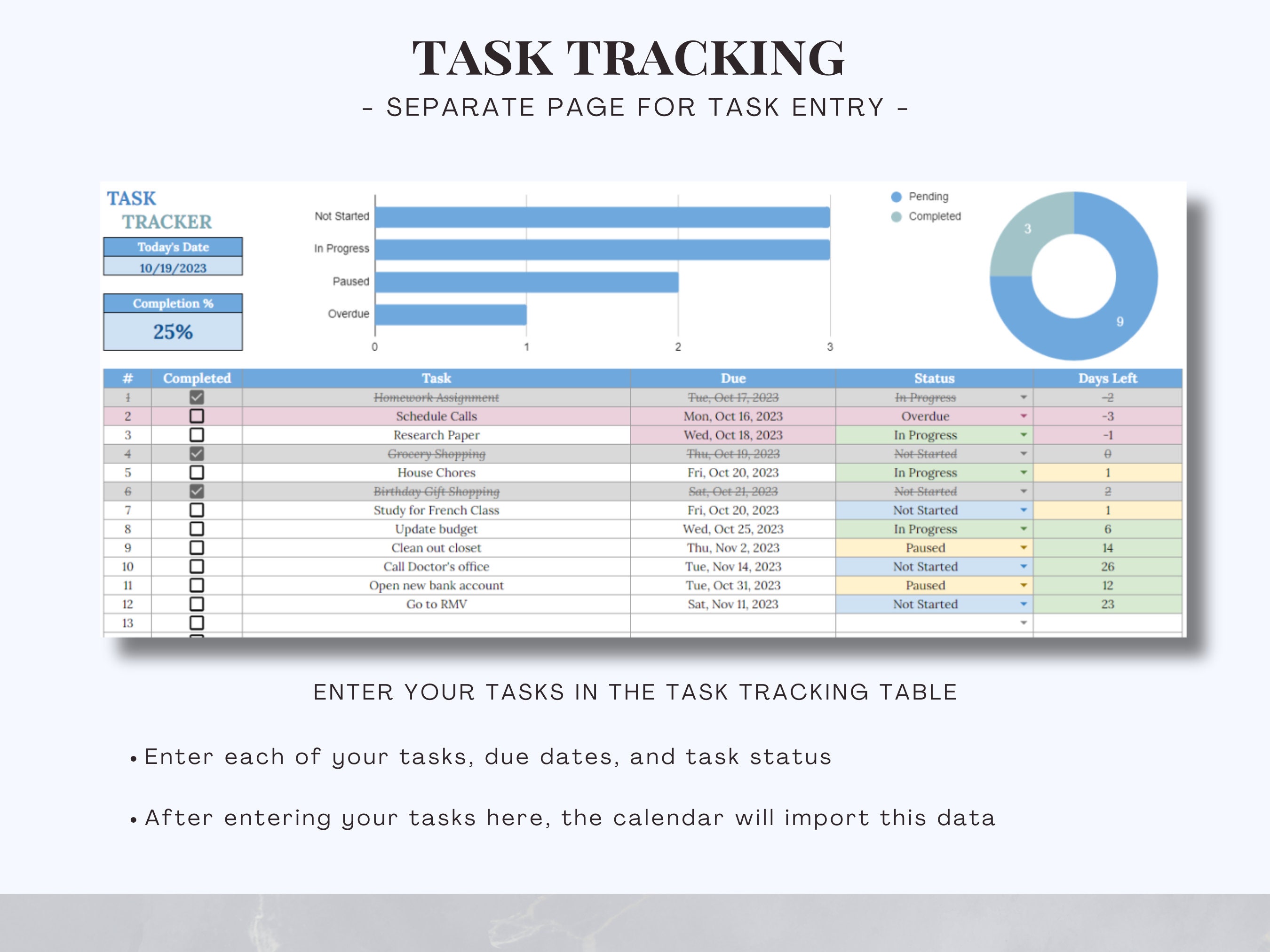 Task List Google Sheets Task Tracker Spreadsheet Digital Planner ...