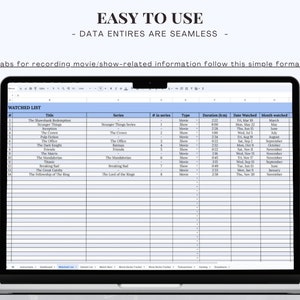 Movie and TV Show Tracker Spreadsheet Template for Google Sheets ...