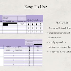 Movie & Show Tracking Spreadsheet Template for Google Sheets, TV Show ...