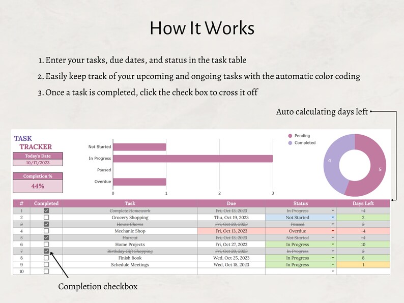 Digital to Do List Template for Google Sheets, Task Tracker Spreadsheet ...