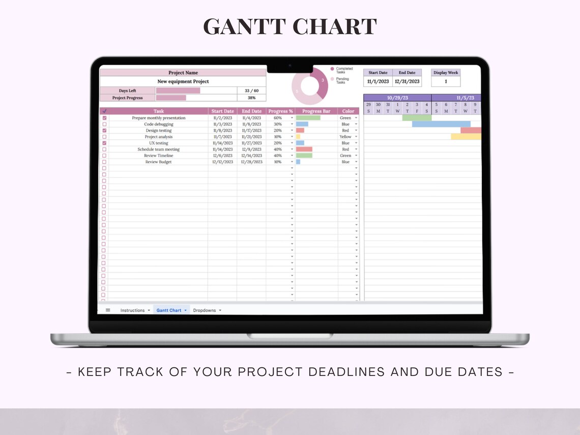 Gantt Chart Spreadsheet Template for Google Sheets, Automated Project Timeline Tracker, Project ...