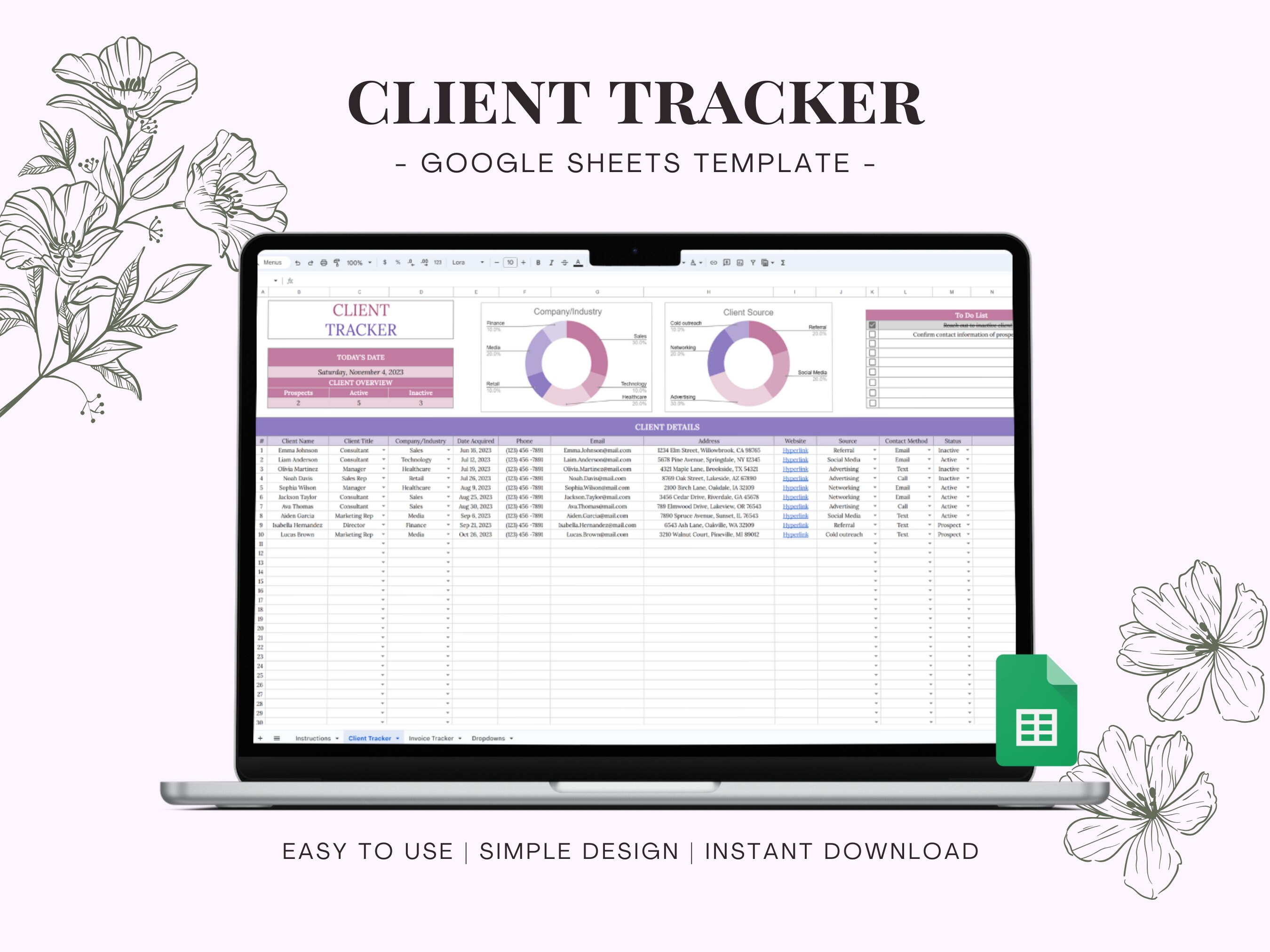Client Tracker Template for Google Sheets Client Management - Etsy
