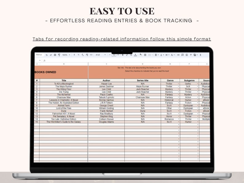 Reading Journal Google Sheets Book Tracker Excel Spreadsheet Reading ...