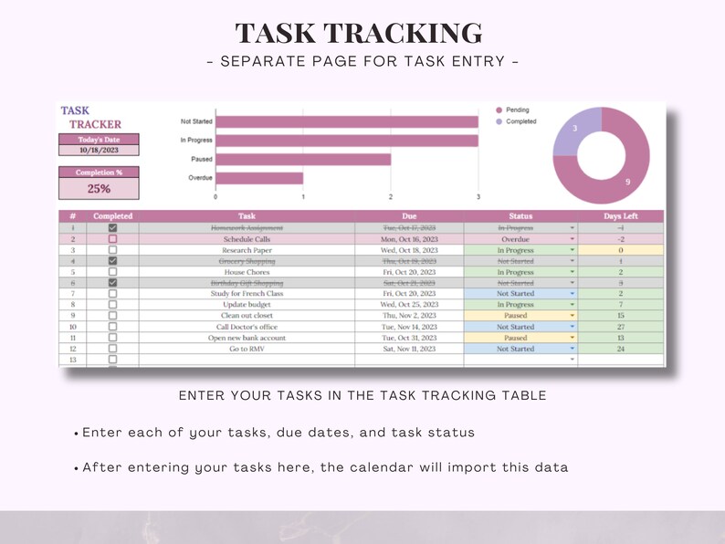 To Do List Task Tracker With Calendar for Google Sheets, Digital ...