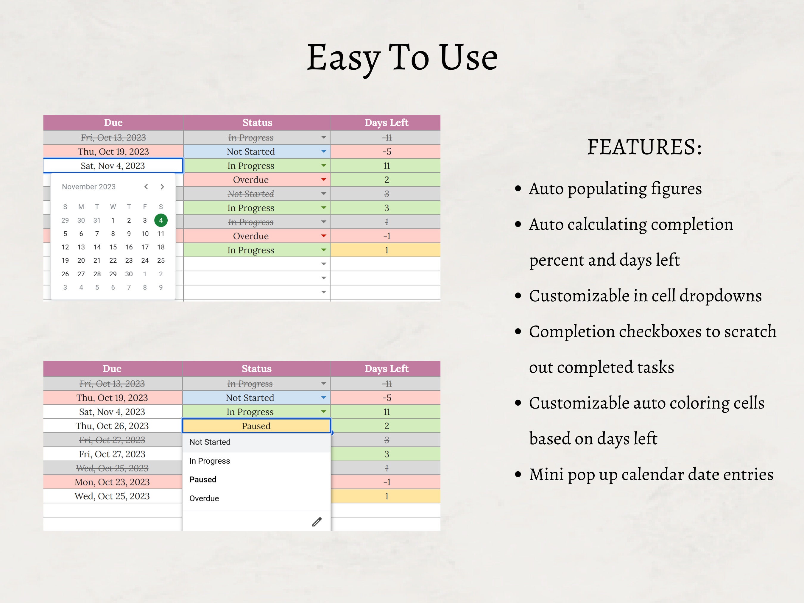 Digital to Do List Template for Google Sheets, Task Tracker Spreadsheet ...