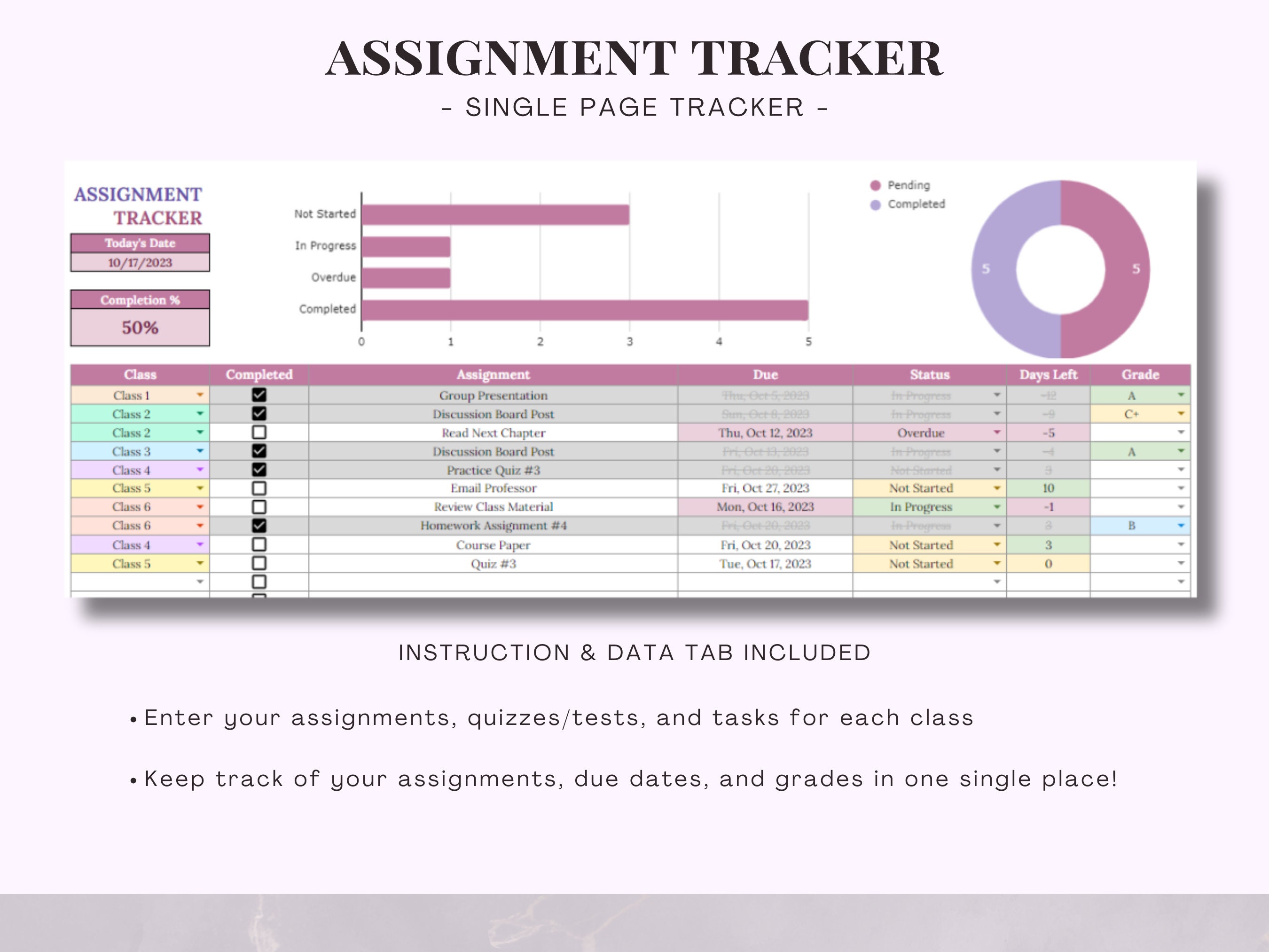 Assignment Tracker Google Sheets Assignment Tracker Spreadsheet ...