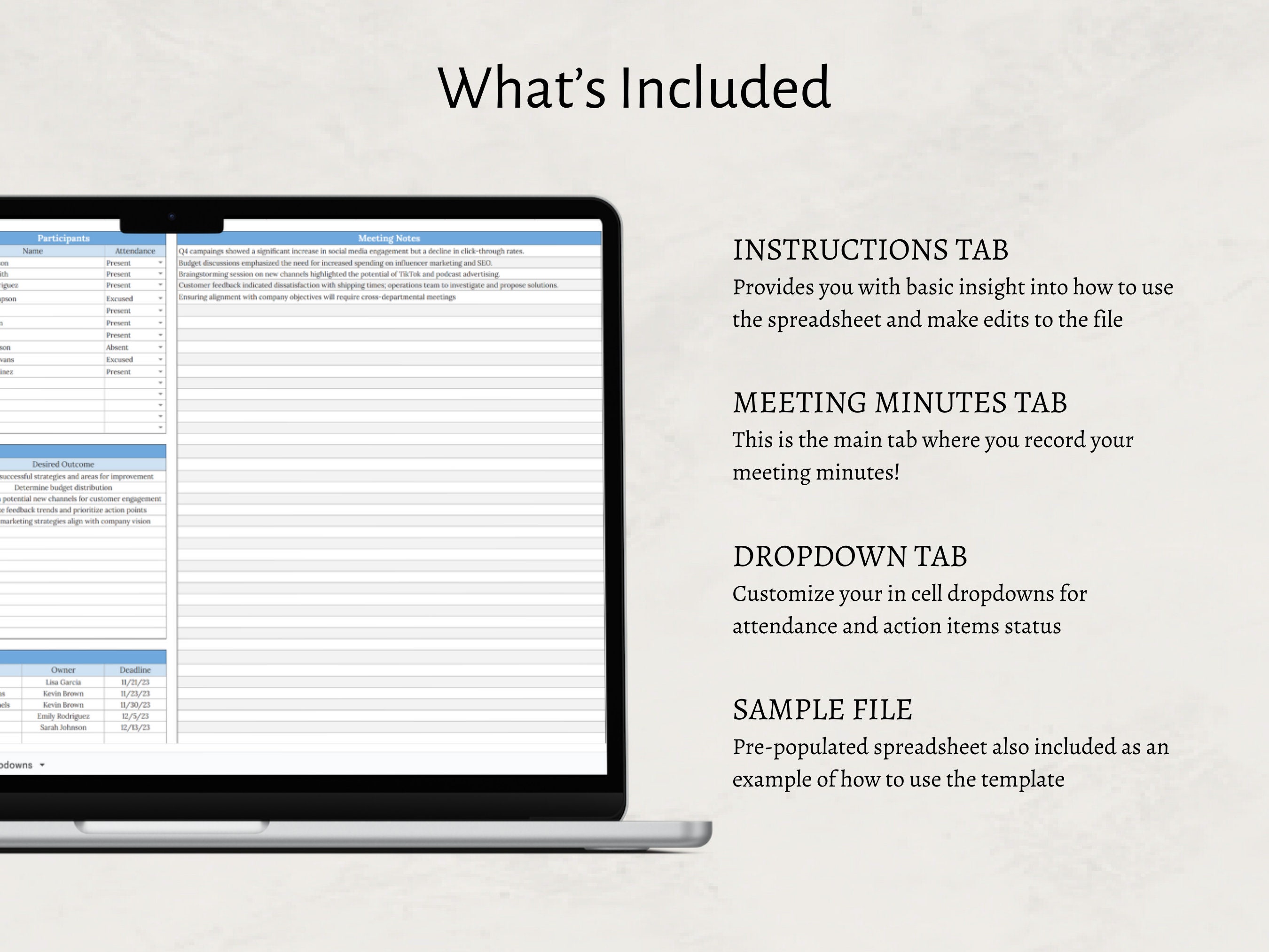 Meeting Agenda & Notes Google Sheets Spreadsheet Template, Meeting ...
