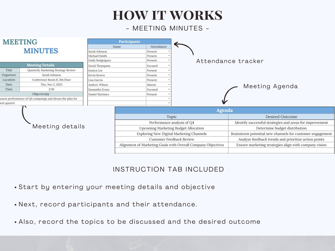 Meeting Minutes Google Sheets Template, Work Notes Tracker, Meeting ...