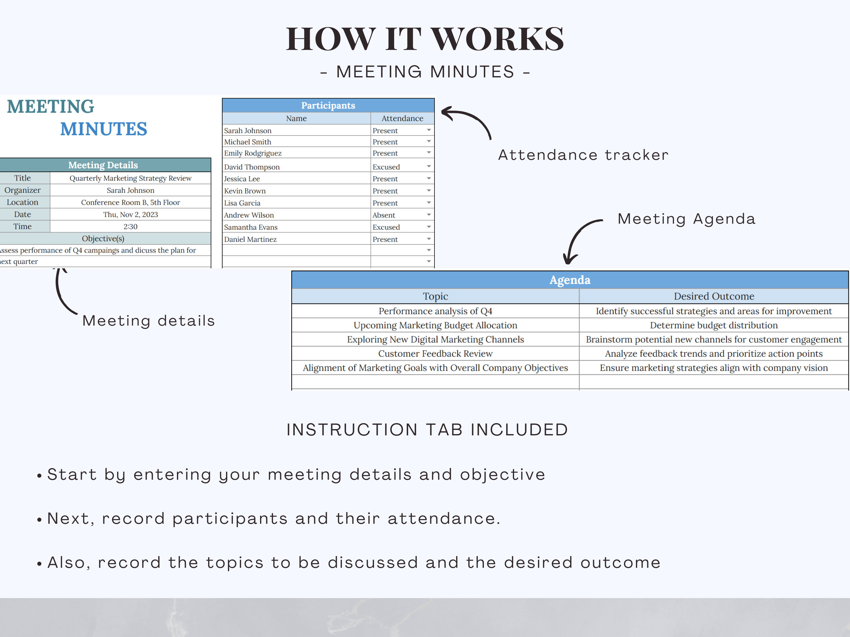 Meeting Minutes Google Sheets Template, Work Notes Tracker, Meeting ...