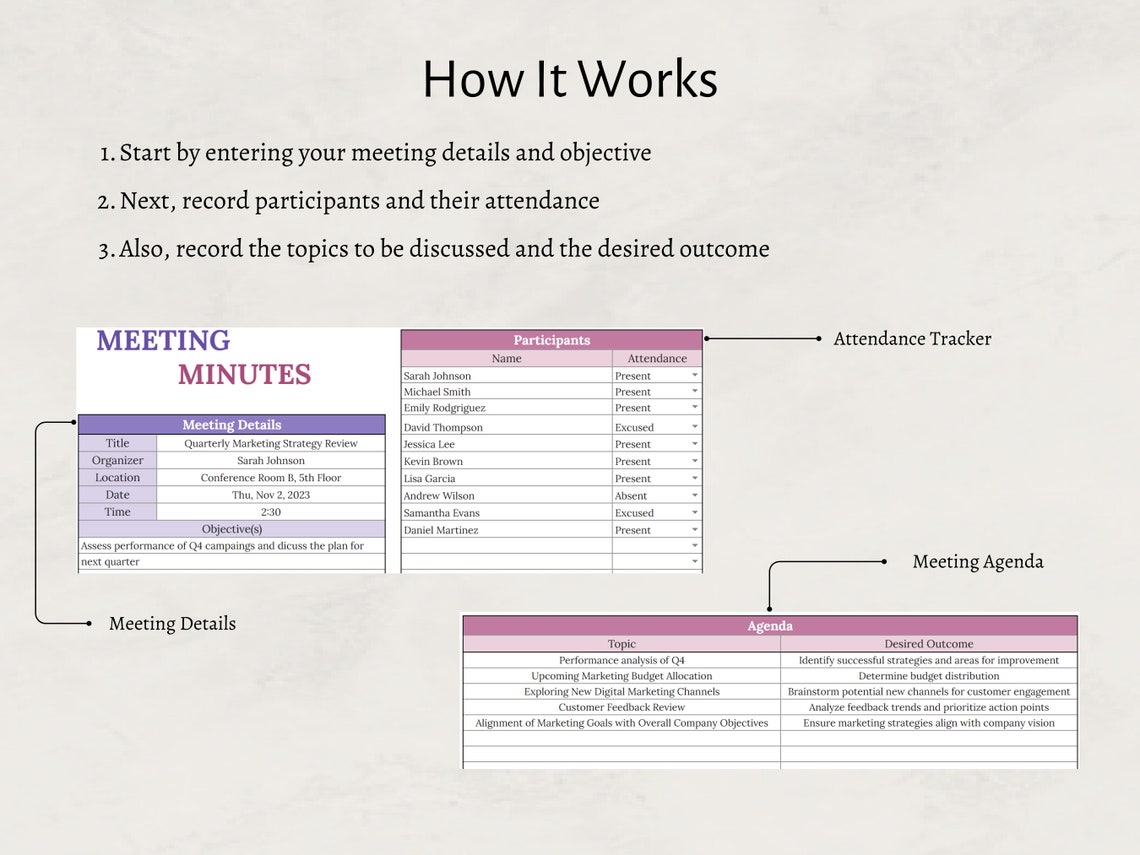 Meeting Notes and Agenda Template for Google Sheets, Meeting Minutes ...