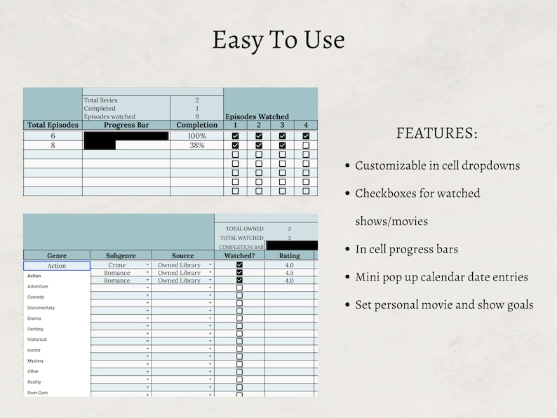 TV Show Tracker Spreadsheet Template for Google Sheets, Movie Series ...