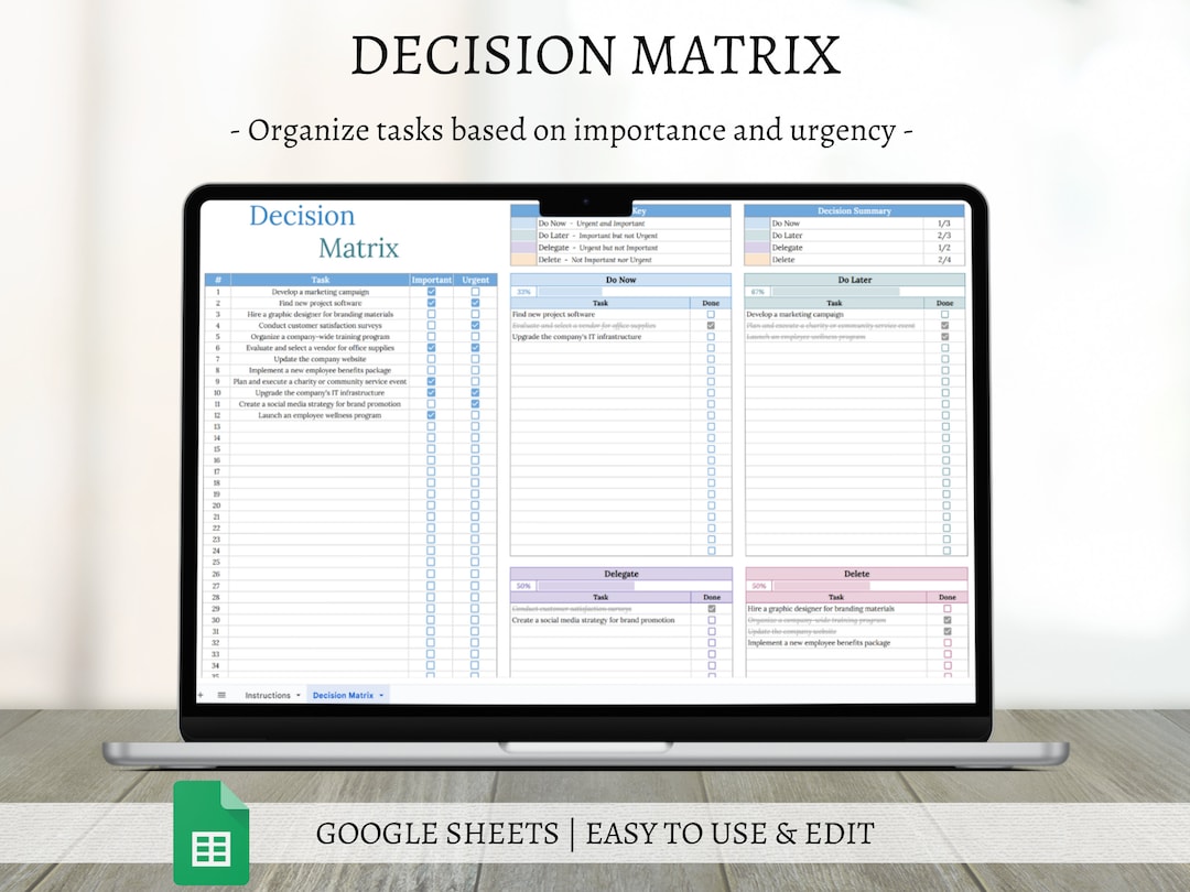 Decision Making Matrix Template, Google Sheets Spreadsheet, Digital ...