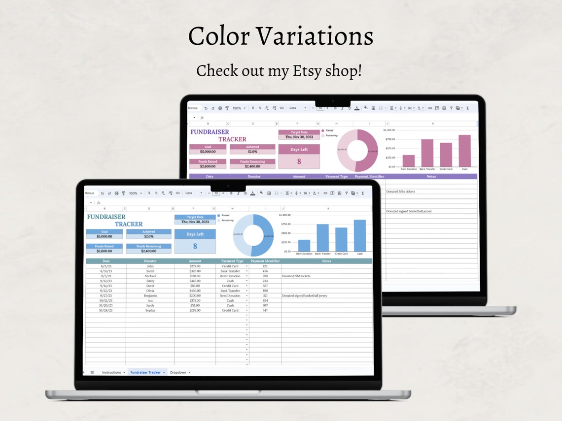 Fundraiser Donation Tracking Spreadsheet Template for Google Sheets ...