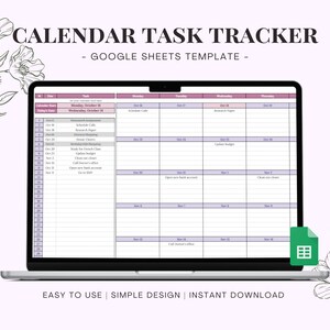 To Do List Task Tracker With Calendar for Google Sheets, Digital ...