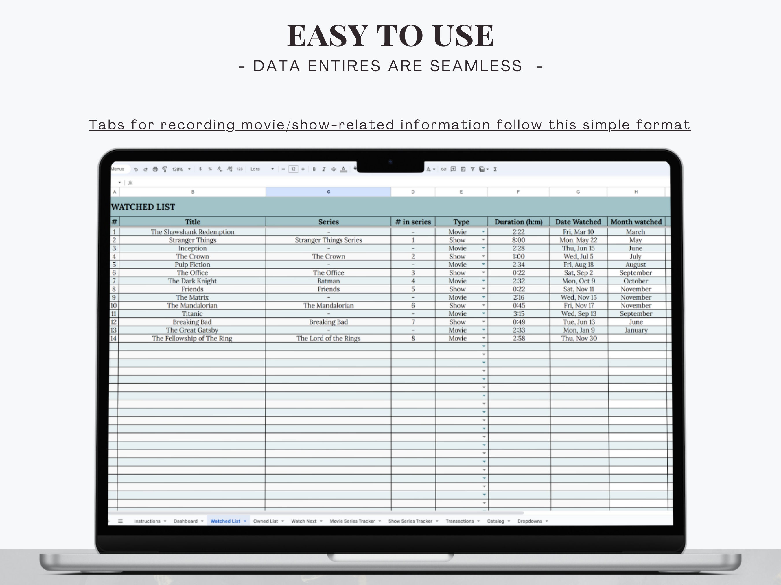 Television Show and Movie Tracker Template for Google Sheets, TV ...
