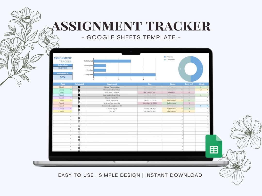 Student Planner Assignment Tracker Google Sheets Template - Etsy