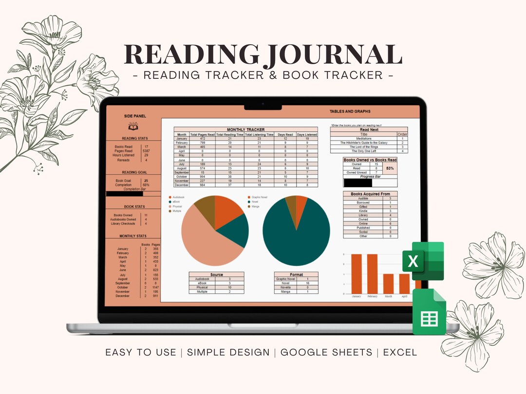 Reading Journal Google Sheets Book Tracker Excel Spreadsheet Reading ...