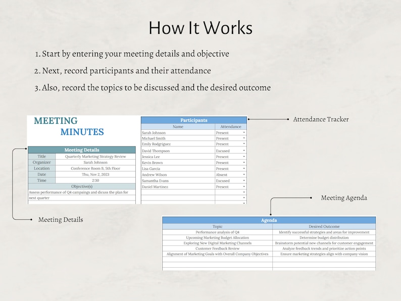 Meeting Agenda & Notes Google Sheets Spreadsheet Template, Meeting ...