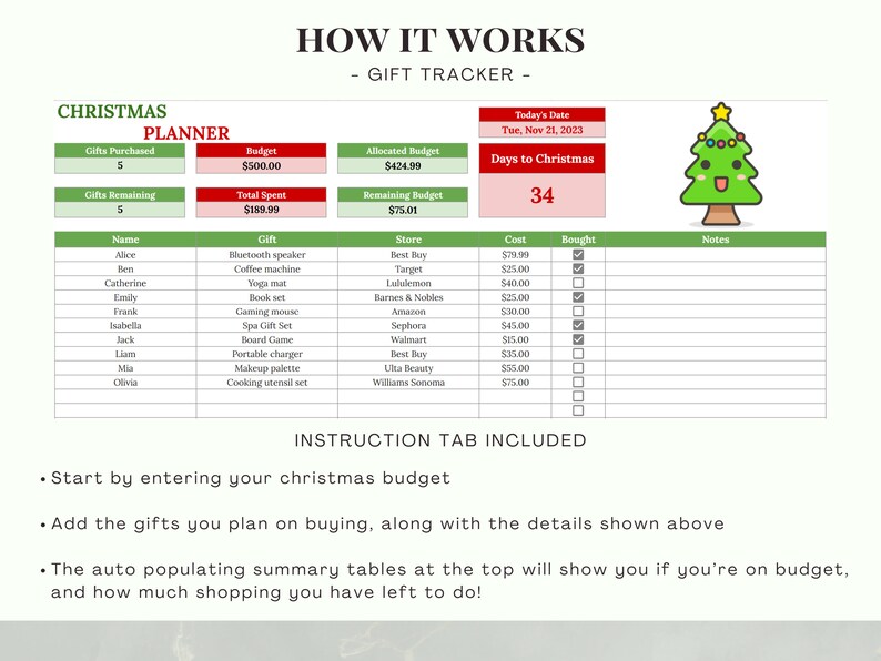 Christmas Gift Tracker Template for Google Sheets, Digital Christmas ...