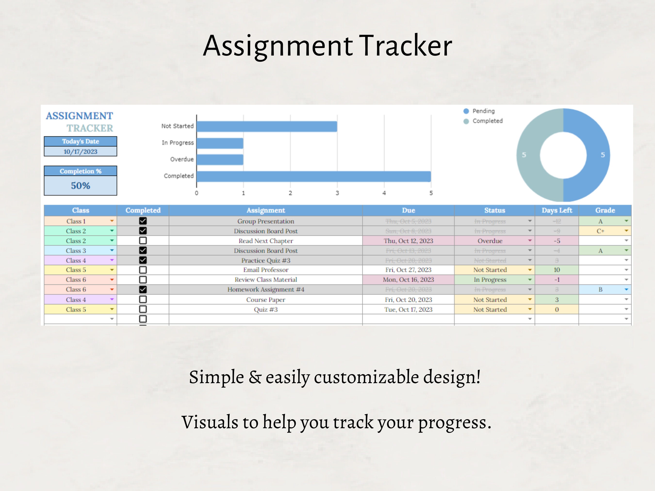 School Assignment Tracker Template for Google Sheets, Digital Homework ...