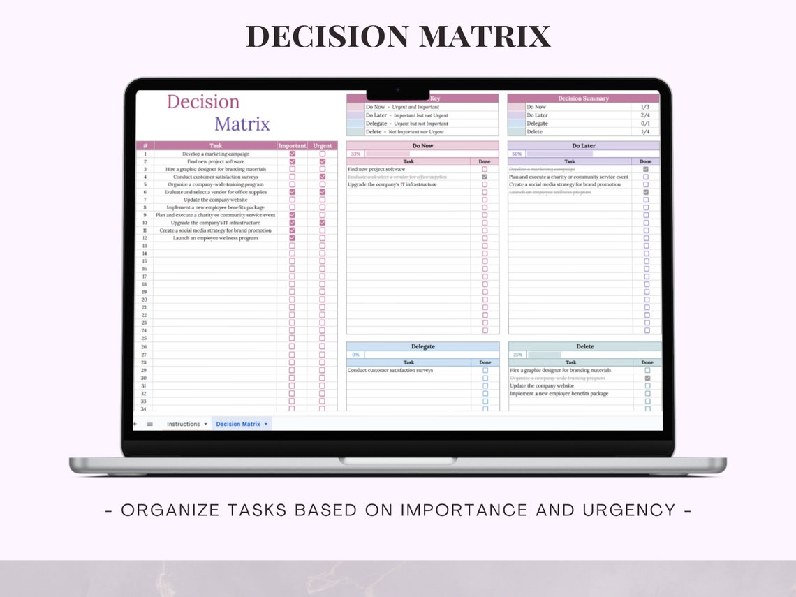 Decision Matrix Spreadsheet Template for Google Sheets, Priority Matrix ...