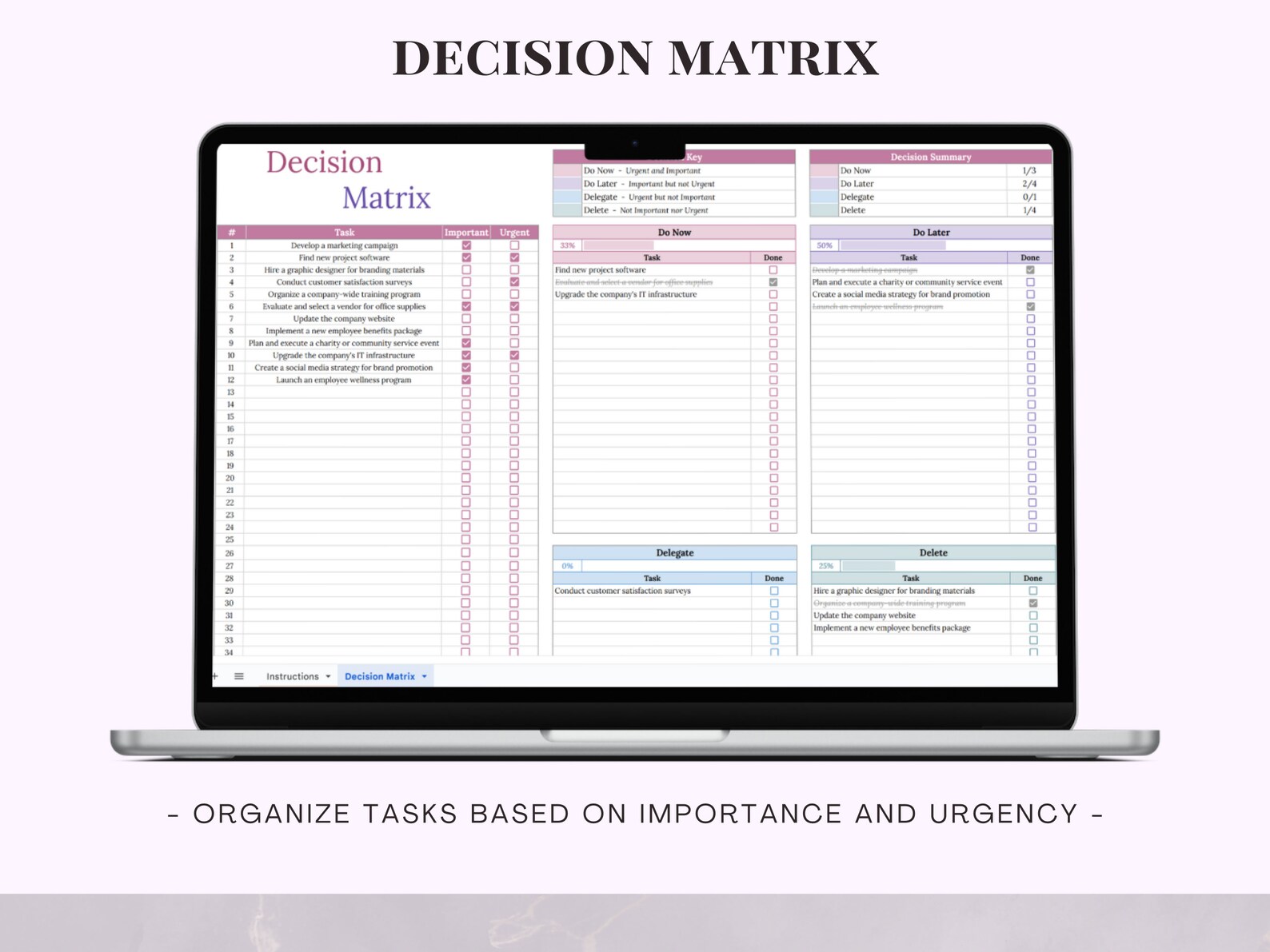 Decision Matrix Spreadsheet Template for Google Sheets, Priority Matrix ...