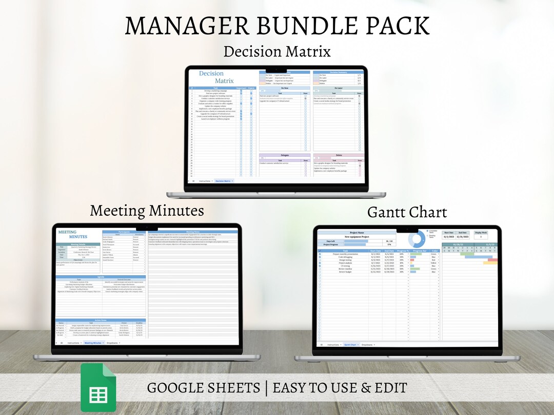 Manager Bundle Pack Spreadsheet Templates for Google Sheets, Eisenhower ...