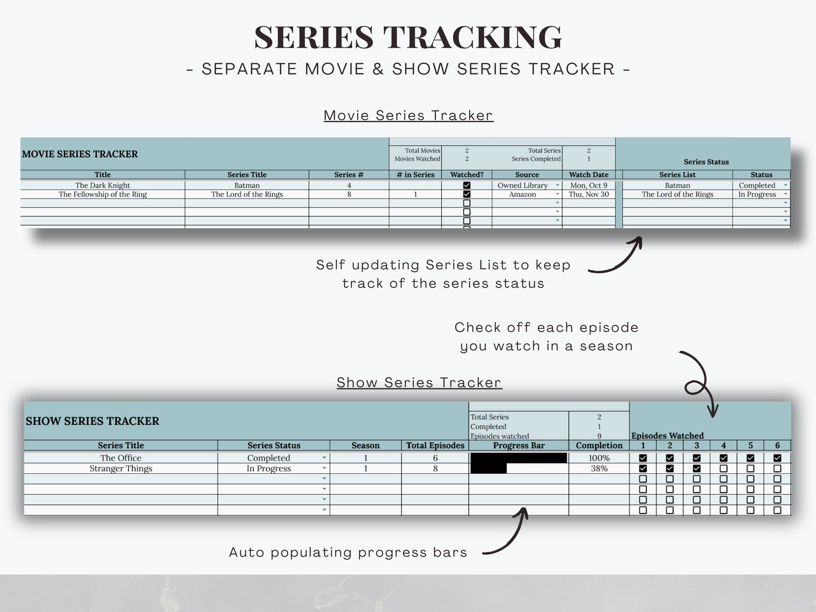 Television Show and Movie Tracker Template for Google Sheets, TV ...