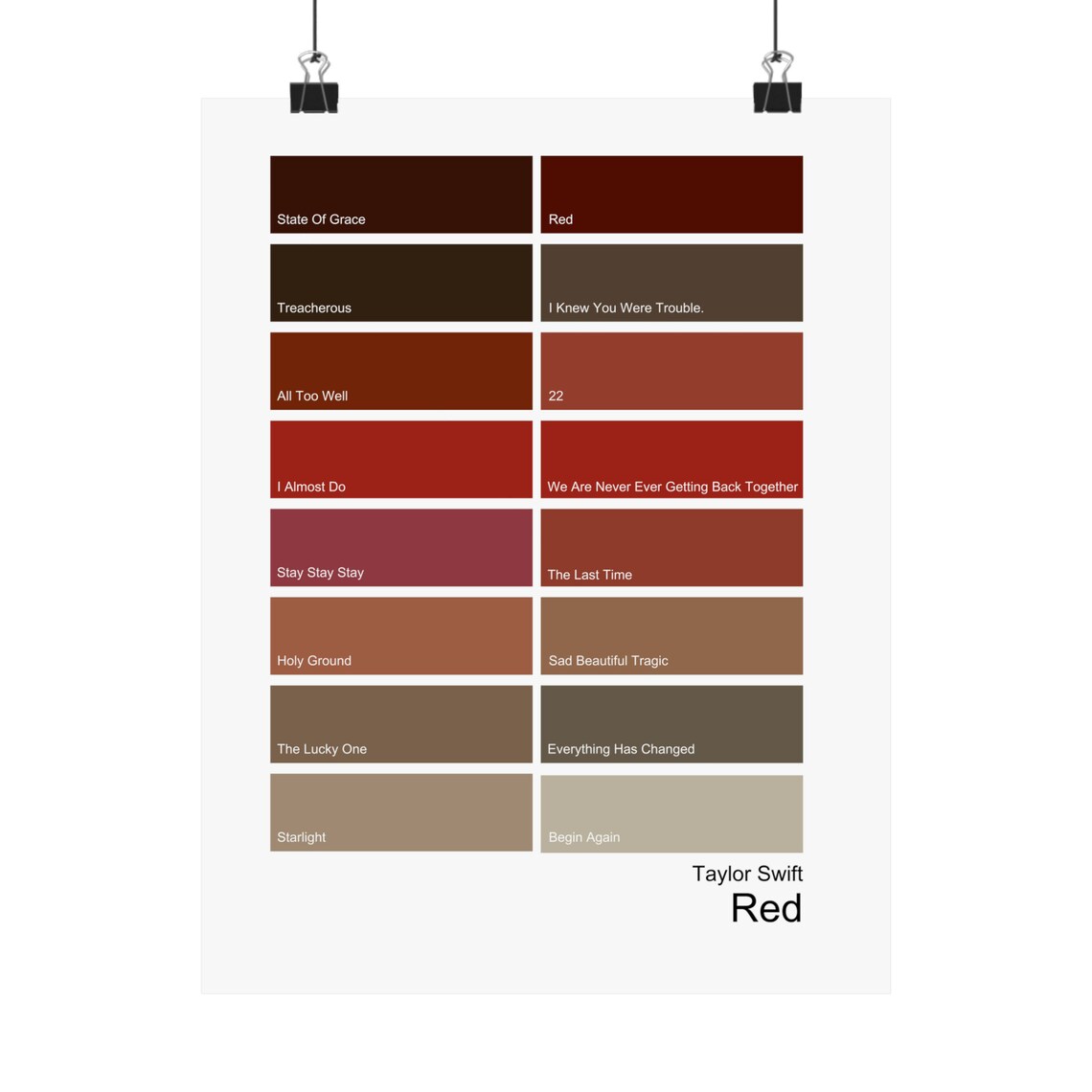 Taylor Swift Red Album Color Palette Matte Poster - Etsy