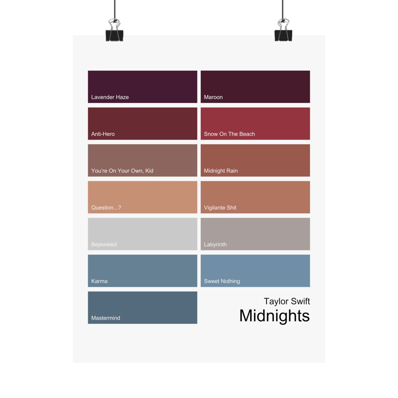 Taylor Swift Midnights Album Color Palette Matte Poster - Etsy