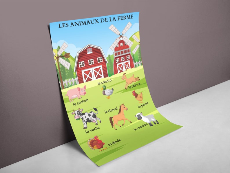 Farm Animals / French & Spanish Posters / Educational Wall Posters - Etsy