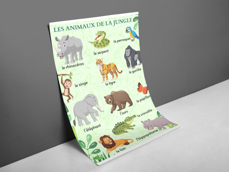 Jungle Animals / French & Spanish Posters/ Educational Wall Posters - Etsy