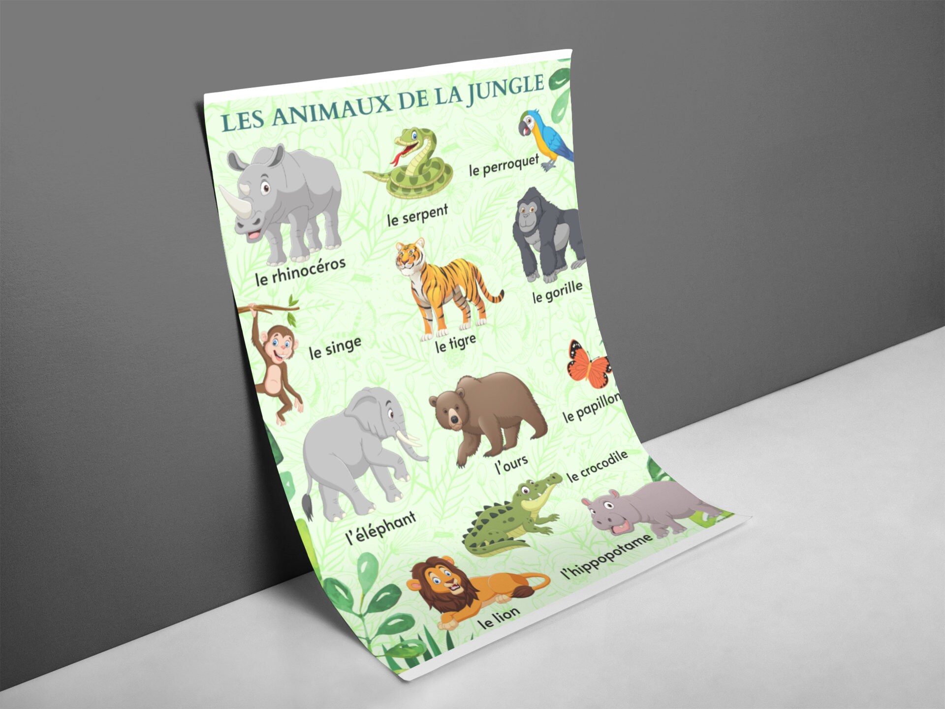 Jungle Animals / French & Spanish Posters/ Educational Wall Posters - Etsy