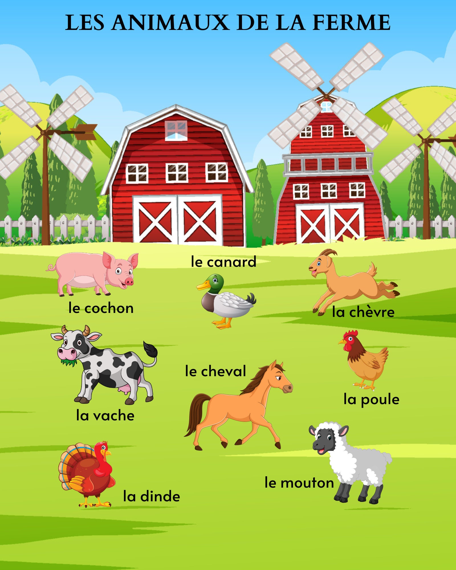 Farm Animals / French & Spanish Posters / Educational Wall Posters - Etsy
