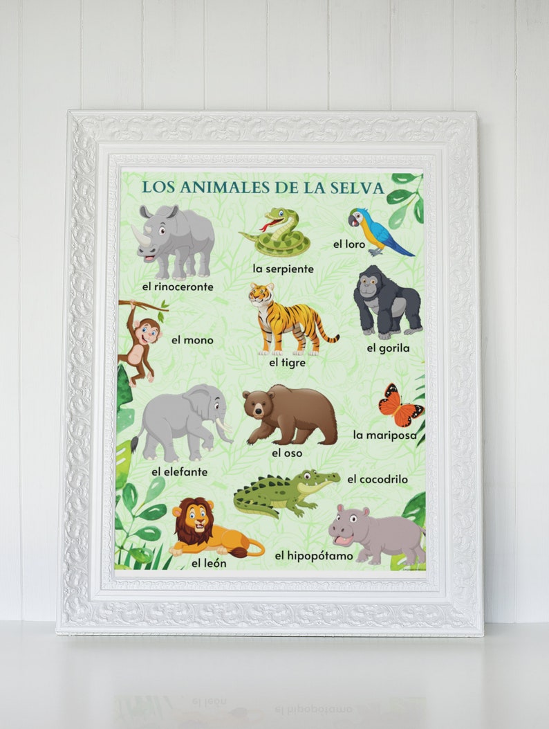 Jungle Animals / French & Spanish Posters/ Educational Wall Posters - Etsy