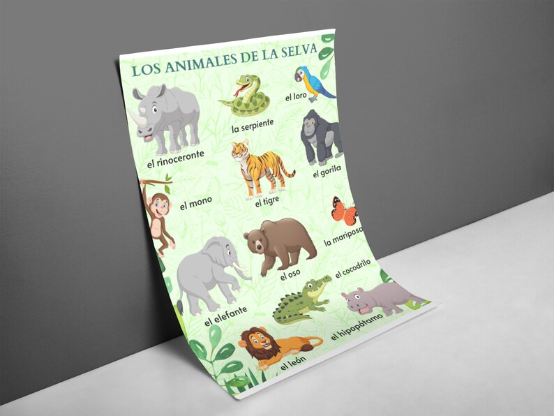 Jungle Animals / French & Spanish Posters/ Educational Wall Posters - Etsy