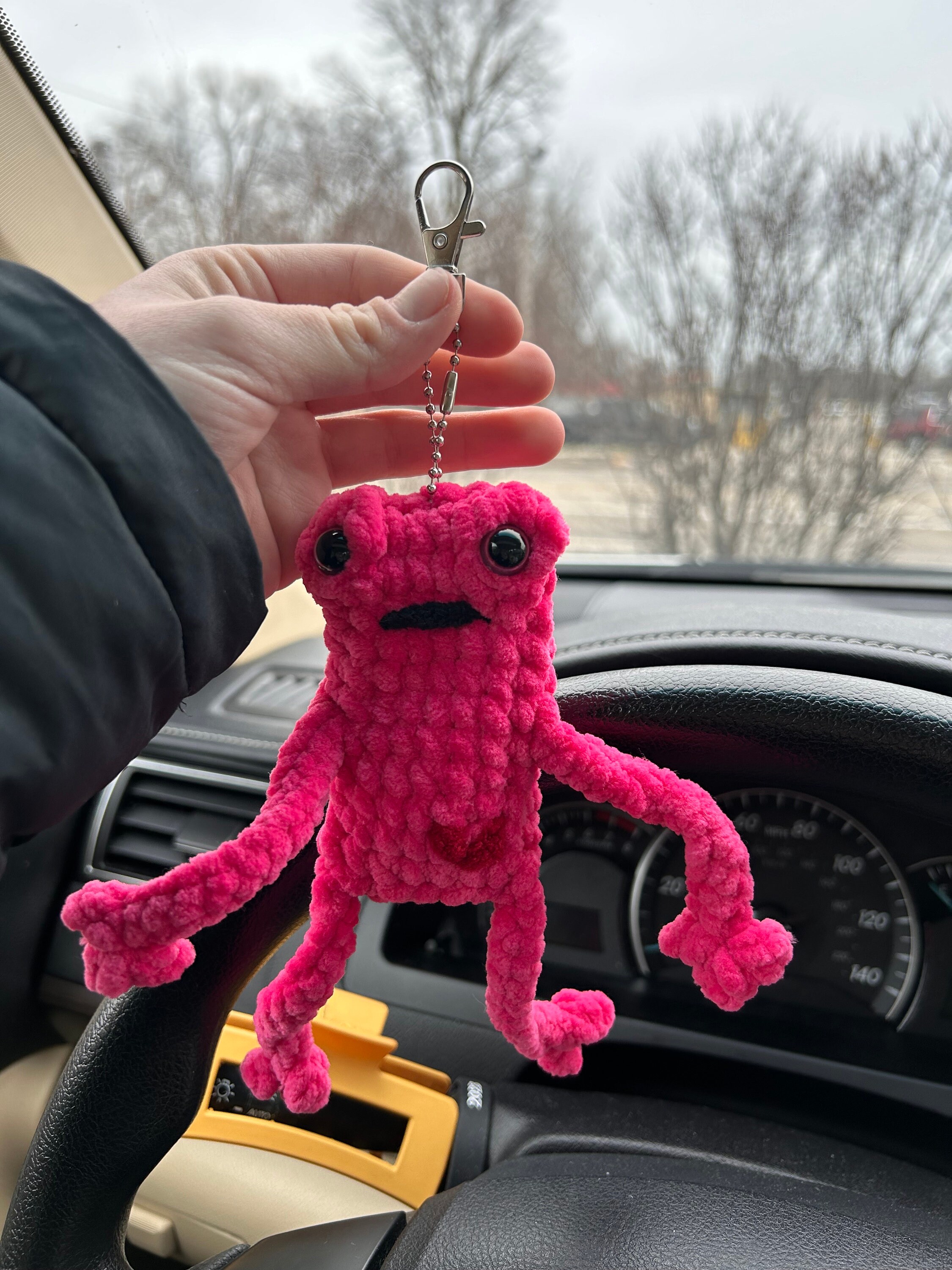 Mini Pink and Green Leggy Froggy Keychain| Handmade With Bernat Blanket ...