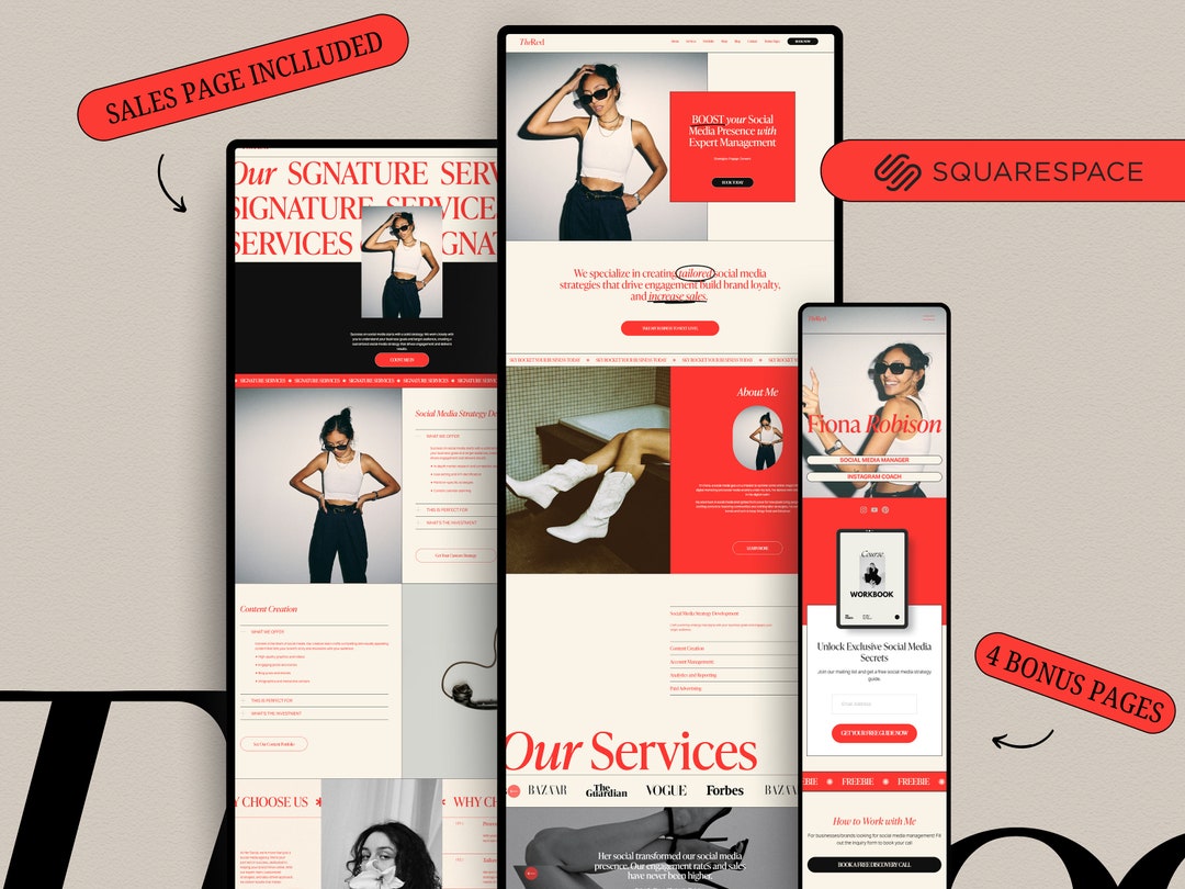 Bold Red Squarespace Website Template: Marketing Agency, Social Media ...