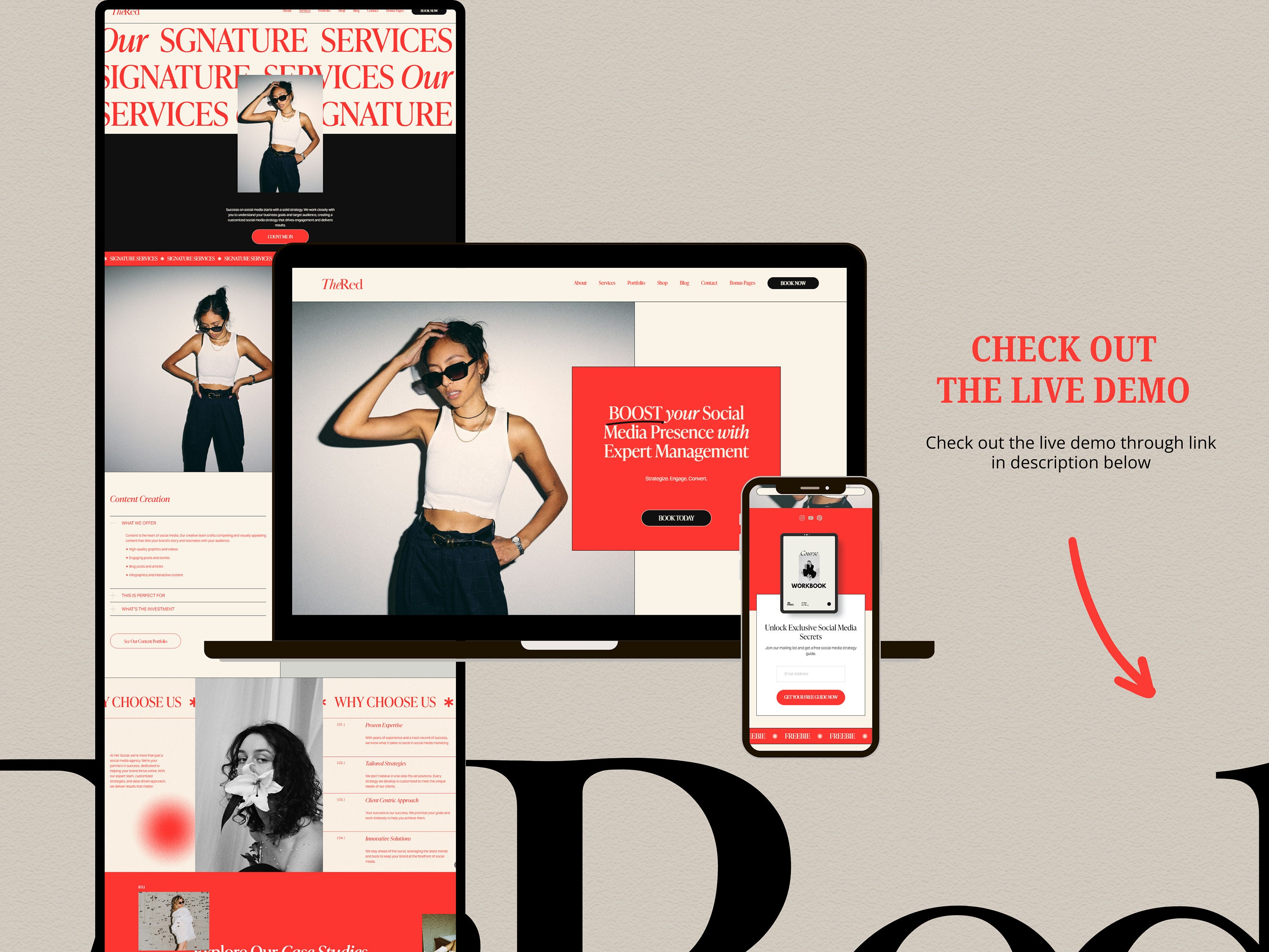Bold Red Squarespace Website Template: Marketing Agency, Social Media ...