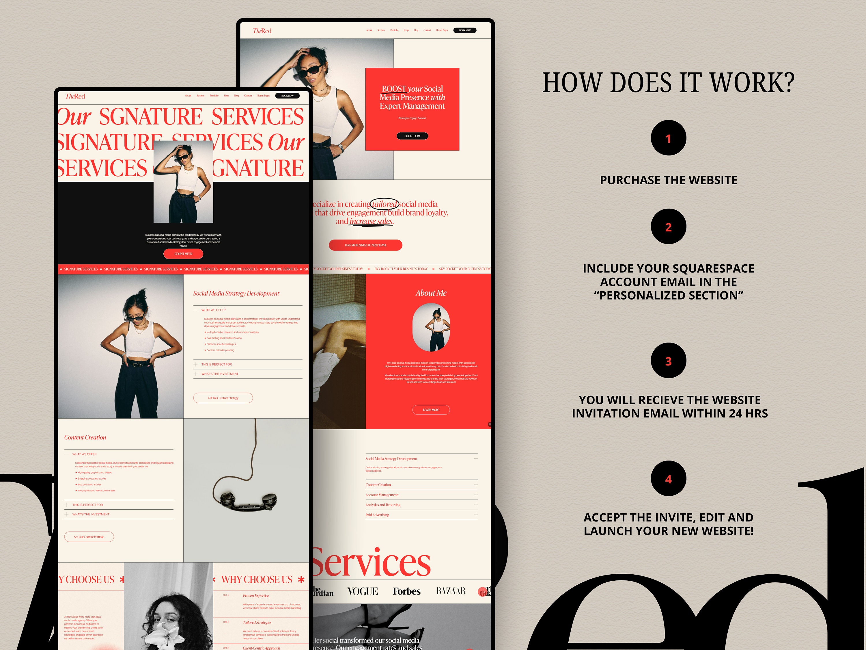 Bold Red Squarespace Website Template: Marketing Agency, Social Media ...